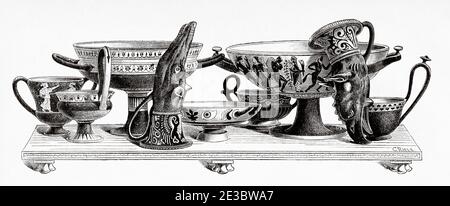 Traditionals Bowls, cups and rhytons, Ancient Greece. Old 19th century ...