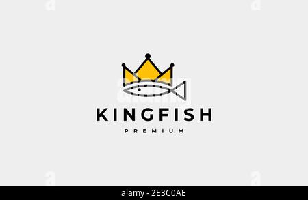 Illustration of a king salmon fish with crown jumping with shield and ...