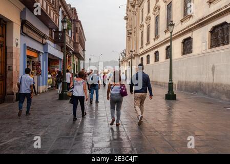 People walking in the street Lima Peru Stock Photo - Alamy