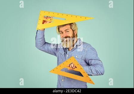 Architect education. Bearded man teacher use ruler. Innovative approach ...