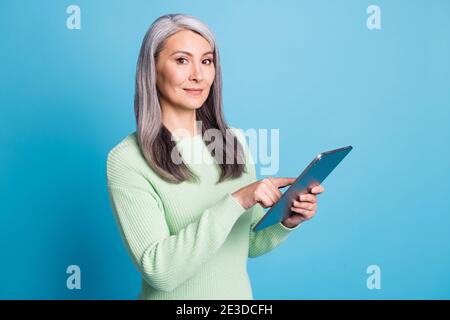 Photo of charming aged lady hold large heart card celebrating holiday ...