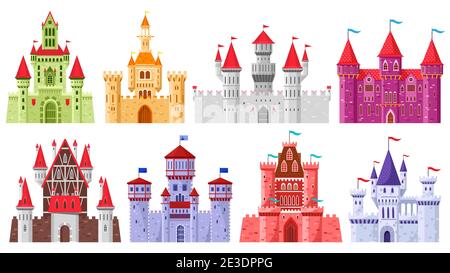 Cartoon medieval castles. Fairytale medieval towers, historical royal ...