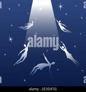 Souls fly to heaven. Soul ascension in heavenly light. Psychedelic ...