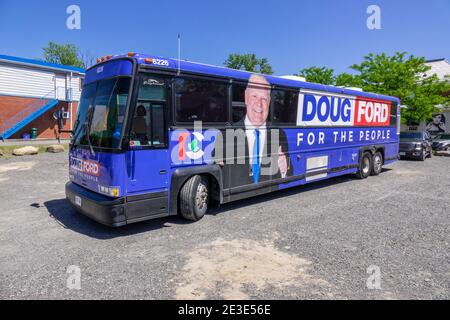 The Conservative Party campaign bus during Prime Minister Rishi Sunak's ...