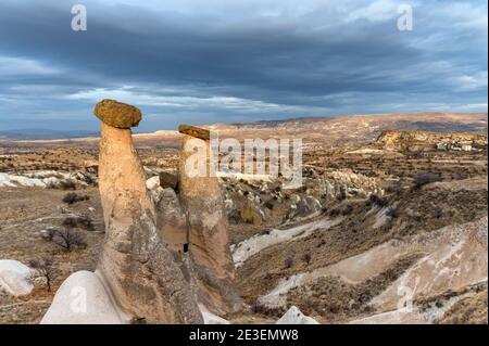 Fairy chimneys named the three beauties at Urgup, Cappadocia, Turkey ...