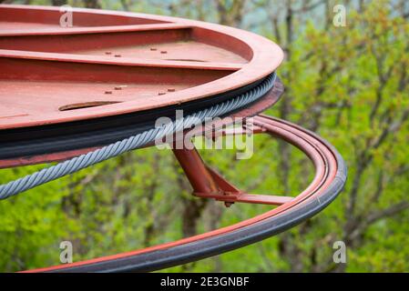 Cable car gear wheels. Rollers and pulleys of the ski lift Stock Photo ...