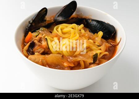Seafood champon on white background Stock Photo - Alamy