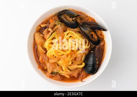 Seafood champon on white background Stock Photo - Alamy