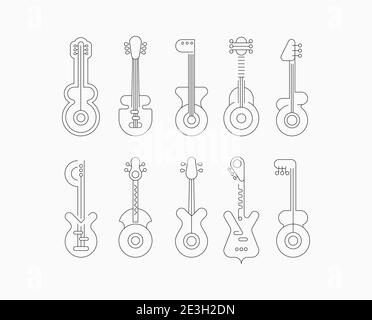 Electric and acoustic guitars - line design style isometric web banner ...