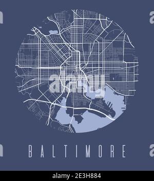 Vector map of Baltimore. Street map poster illustration. Baltimore map ...