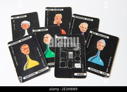 Cluedo detective game cards from a 1949 version of the board game Stock ...