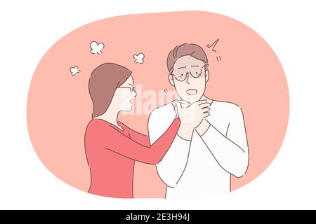 Scandal, quarrel, fighting, abuse concept. Young aggressive angry woman ...