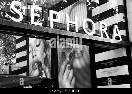 PARIS, FRANCE - OCTOBER 4, 2019: SEPHORA store entrance at Avenue des ...