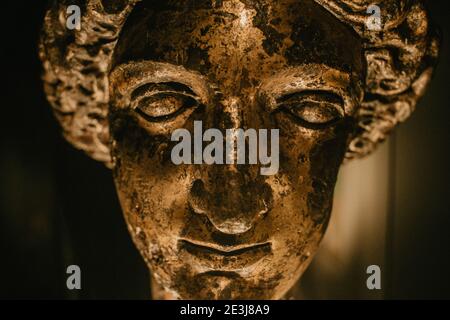 The gilt bronze head of the goddess Sulis Minerva inside Roman Baths ...