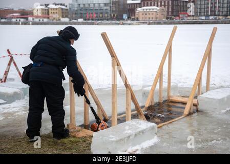 Epiphany bathing in the Neva River on Vasilyevsky Island Stock Photo ...