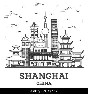 Outline Shanghai China City Skyline with Historic Buildings and ...
