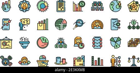 Market segmentation line icons collection. Demographics, Psychographics, Geography, Income ...