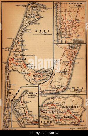 Map frisian islands north 1910 Stock Photo - Alamy