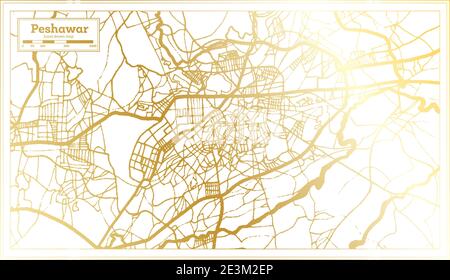 Peshawar Pakistan City Map in Retro Style. Outline Map. Vector ...