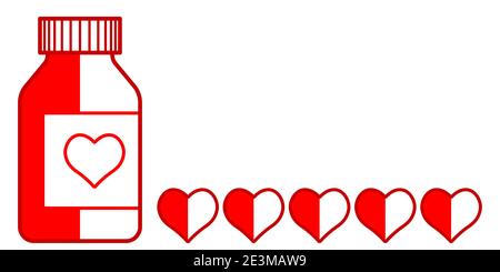 Pills bottle with heart flat design long shadow glyph icon. Medications ...