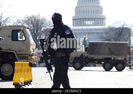 A security officer stands near the John F. Kennedy Center for the ...