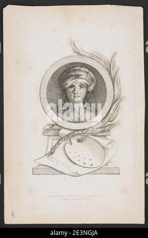 Maria Cosway, bust portrait, facing front, in medallion on pedestal ...