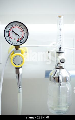 Oxygen inhalation apparatus installed inside hospital ward Stock Photo ...