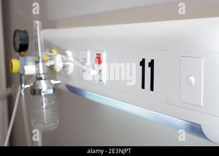 Oxygen inhalation apparatus installed inside hospital ward Stock Photo ...