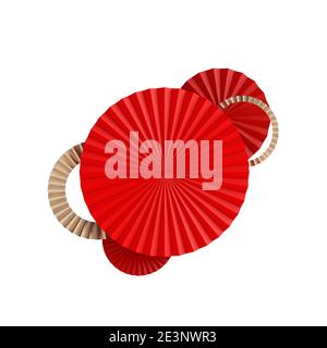 Red China Fan with Happy New Year Sign on a blue background. 3d ...