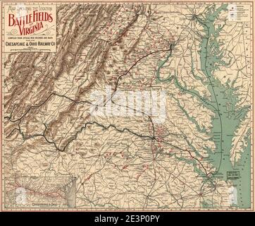 Map showing the location of battle fields of Virginia , Battlefields ...