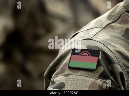 Flag of Malawi on military uniform. Army, troops, soldiers. Collage ...
