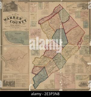 This map of Warren County, New Jersey, shows the geographical layout ...