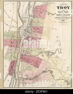 Map of Troy, also West Troy, and Green Island Stock Photo - Alamy