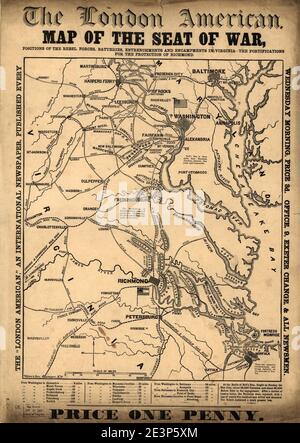 Map of the seat of war, positions of the rebel forces, batteries ...