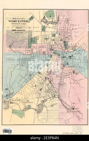 Map of the city of Worcester: Worcester Co. Mass. 1870 Stock Photo - Alamy