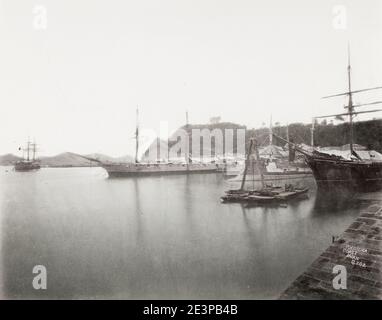 Vintage 19th century photograph: docks and ships at Yokosuka, Japan ...