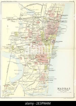 The map of Madras from the 1893 Hand Atlas by Constable provides a ...