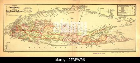 Map of Long Island showing the Long Island Railroad system and Montauk ...