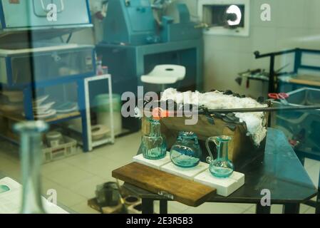Traditional glassmaking workshop where replicas of Roman glassware is ...