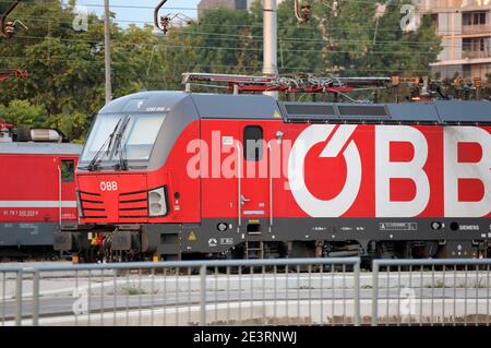 OBB, the logo of the Austrian Federal Railways, on the side of a train ...