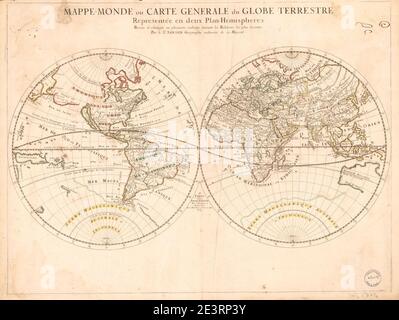 Mappe-monde, ou carte generale de la terre - divisée en deux hemispheres suivant la projection ...