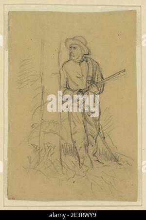 Man with rifle peering around tree. Morgan collection of Civil War ...