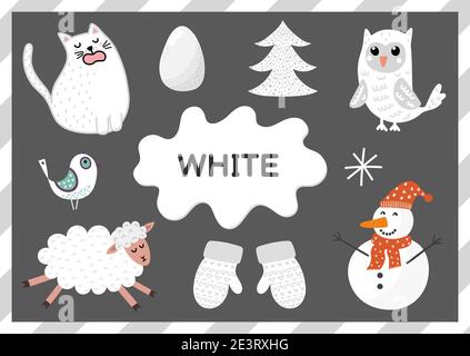 White color objects set. Learning colors for kids. Cute elements ...