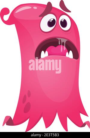 Angry cartoon pink monster with scared emotion. Vector illustration ...
