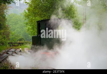 Steam train ride. End of the road. Old times background. Black white ...
