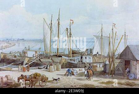 Mainz Port With Sailing Barges Loading Stock Photo - Alamy