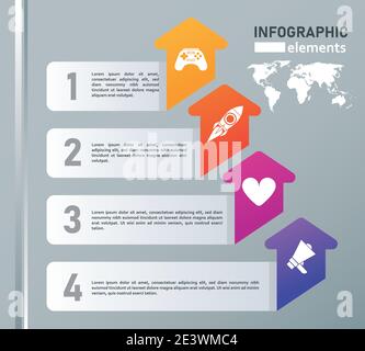 statistics infographics steps with earth maps in gray background vector ...