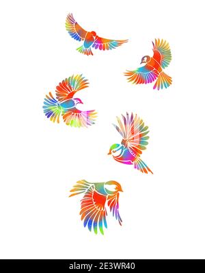 A multi-colored flying decorative birds. Vector illustration Stock ...
