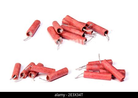 Red Firecrackers isolated on white background with clipping path Stock ...