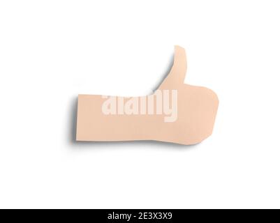Thumbs up paper craft with shadow on white background Stock Photo - Alamy